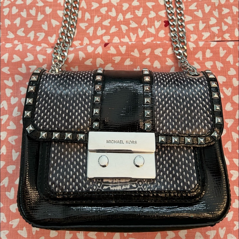 Michael Kors Black Patent Leather Studded Purse - Gem
